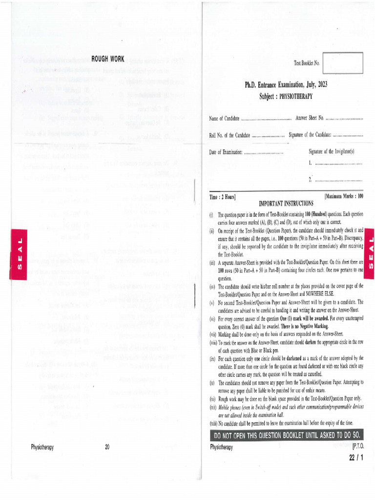 Q.PAPER Ph.D. Entrance Physiotherapy - Compressed | PDF