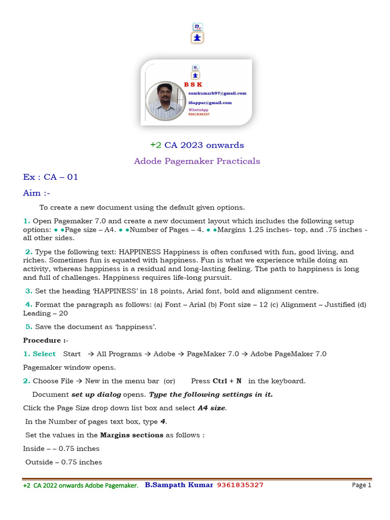 +2 Practicals Adobe Pagemaker 2023 Onwards | PDF | Control Key ...