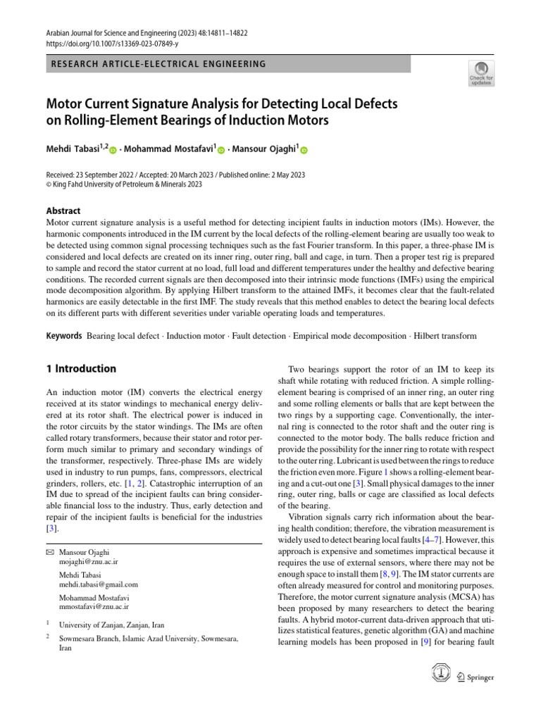 Motor Current Signature Analysis For Detecting Local Defects On Rolling-Element Bearings of ...