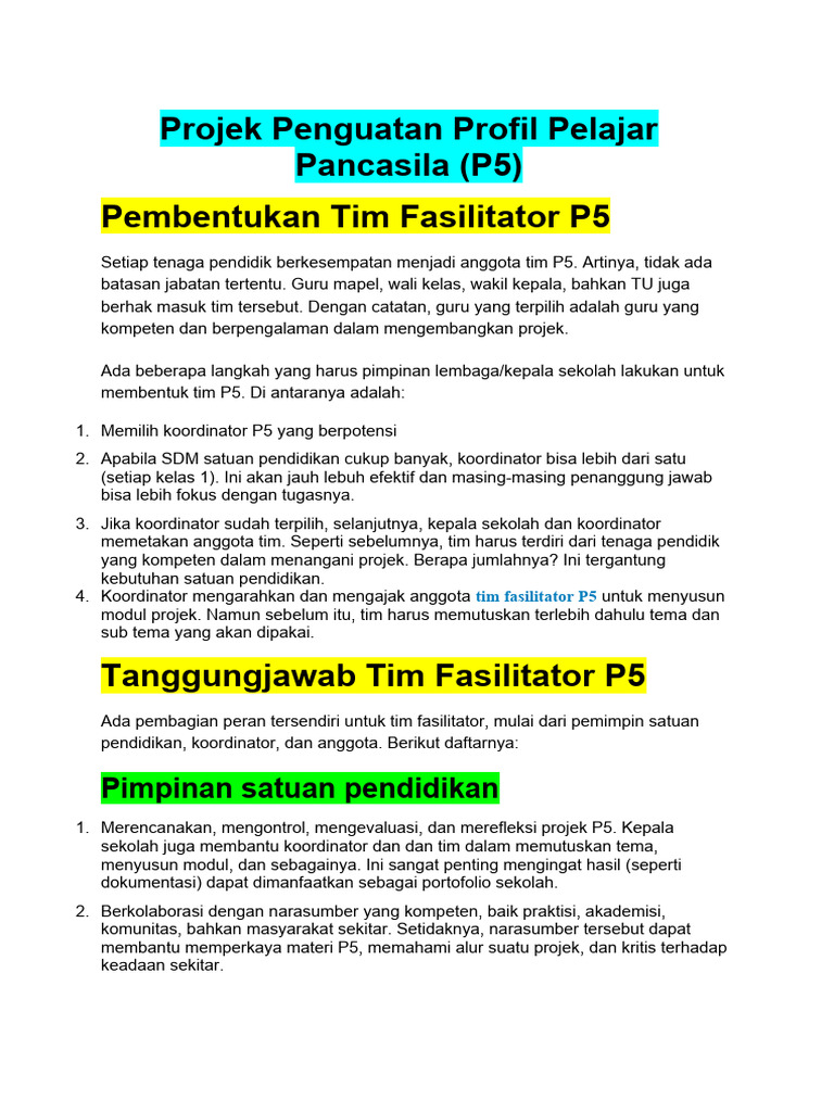 IHT Aksi Nyata Pembentukan Tim Fasilitator P5 | PDF