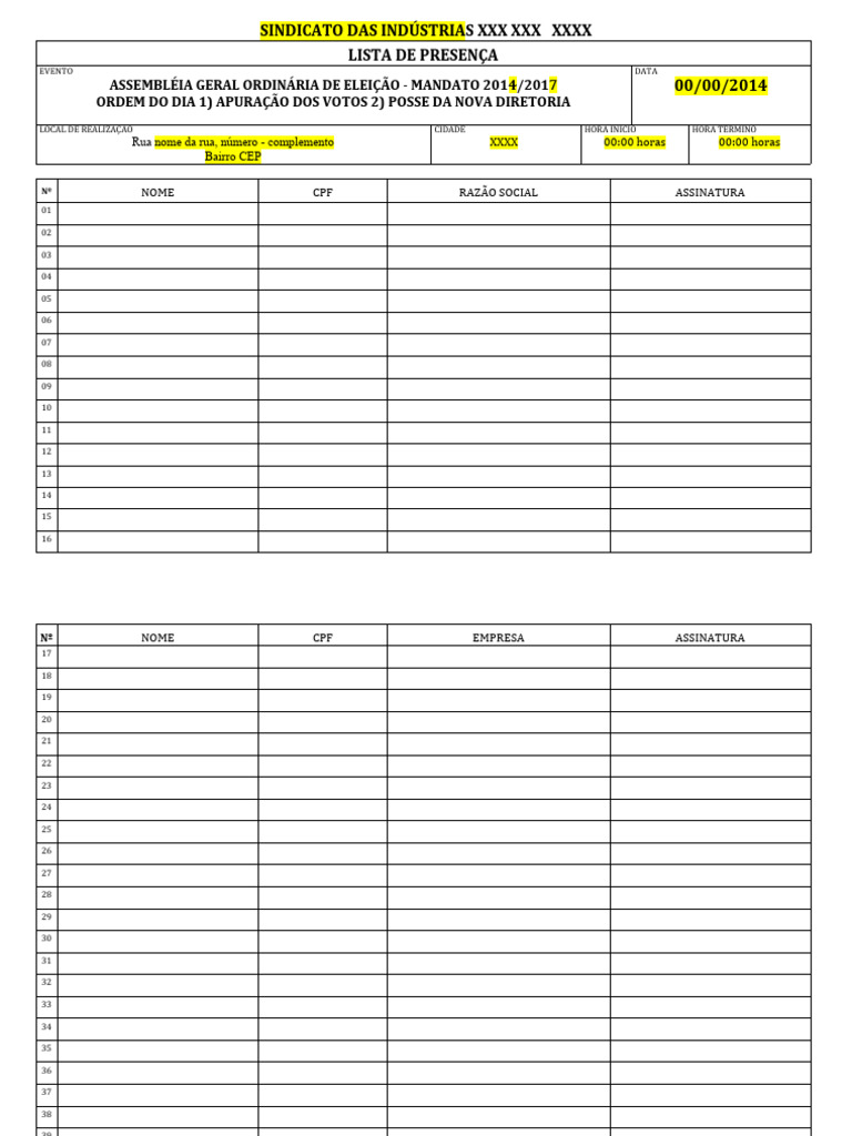 Lista de Presenca - Modelo | PDF Lista de Presenca - Modelo | PDF