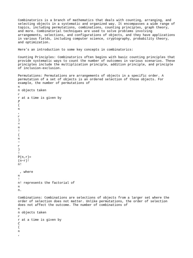 Combinatorics | PDF | Combinatorics | Discrete Mathematics Combinatorics | PDF | Combinatorics | Discrete Mathematics