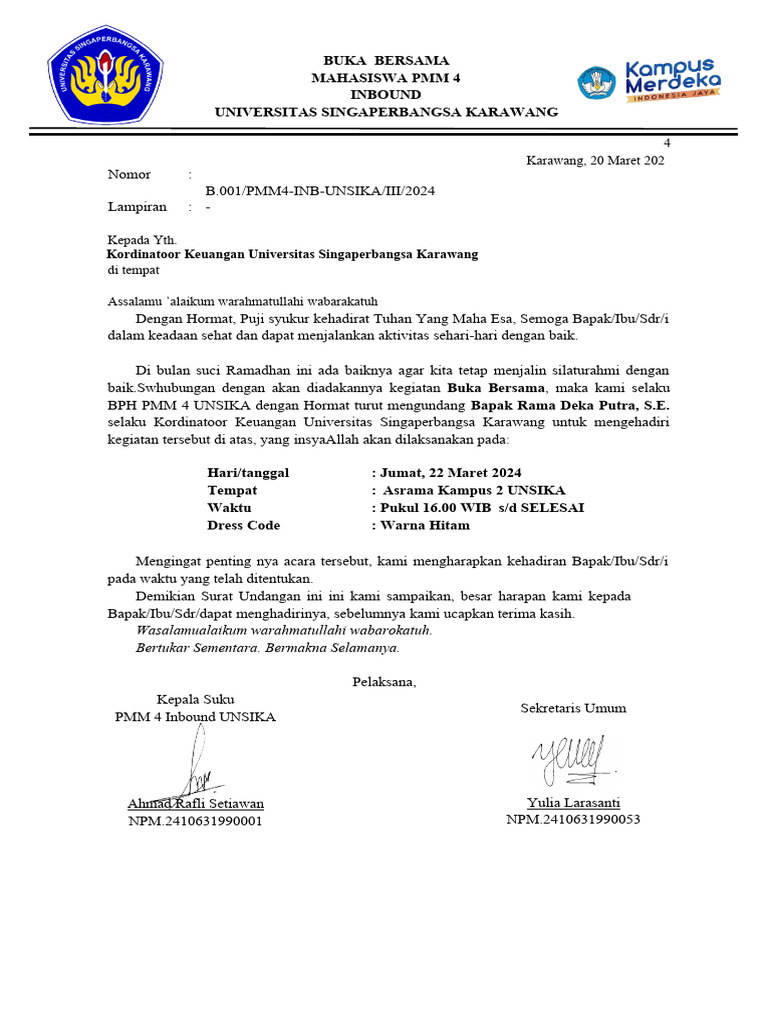 Undangan Buka Bersama UNSIKA | PDF