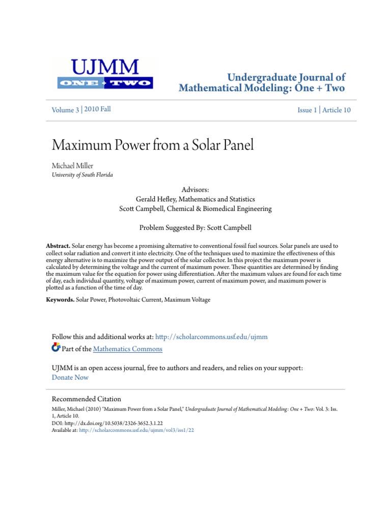 Maximum Power From A Solar Panel | PDF | Photovoltaics | Solar Energy