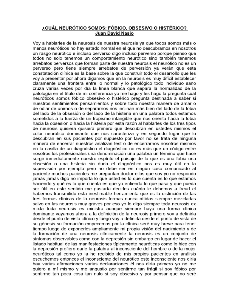 CUÁL NEURÓTICO SOMOS - JDNasio | PDF | Neurosis | Psicoanálisis