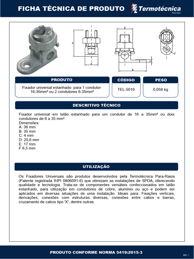 Ficha Técnica_fixador Universal | PDF