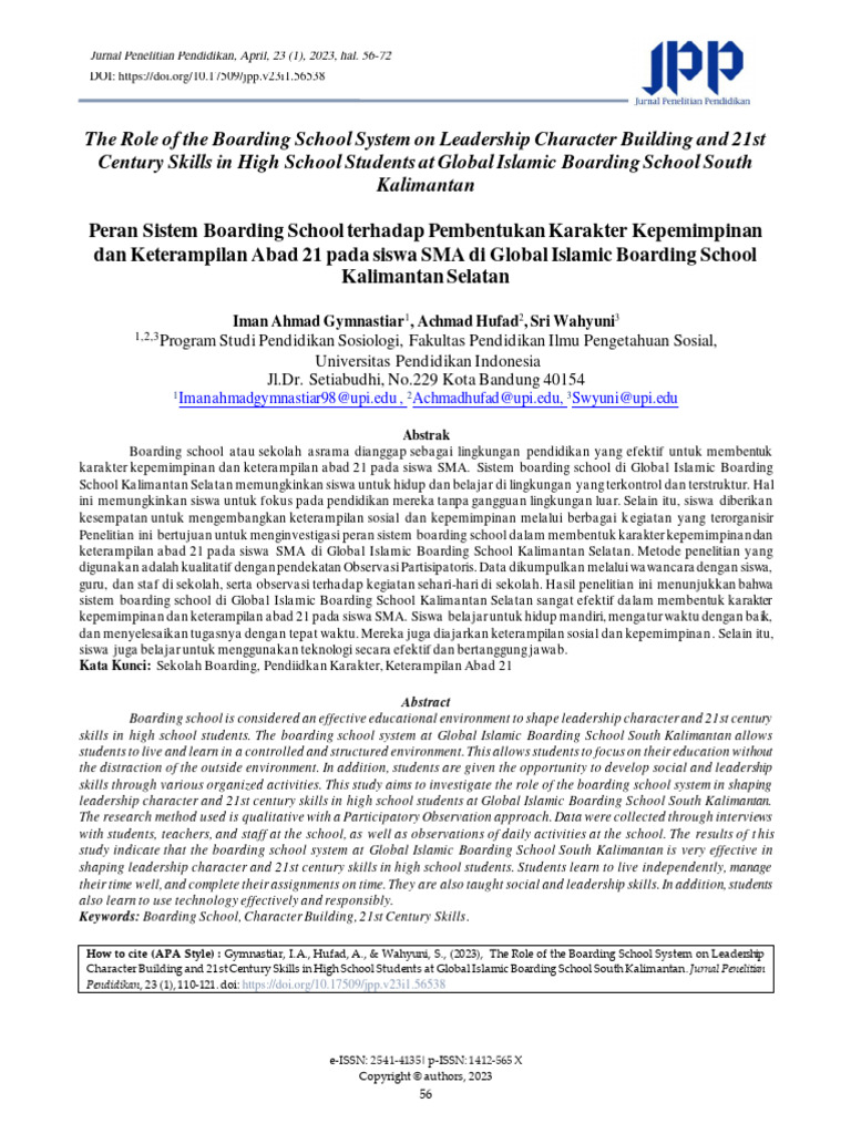 The Role of The Boarding School System On Leadership Character Building ...