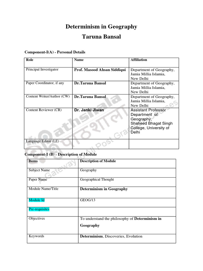 Determinism in Geography | PDF | Determinism | Geography