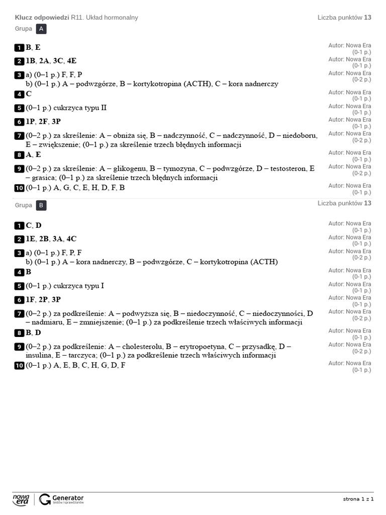R11. Ukad Hormonalny Klucz Odpowiedzi-1 | PDF