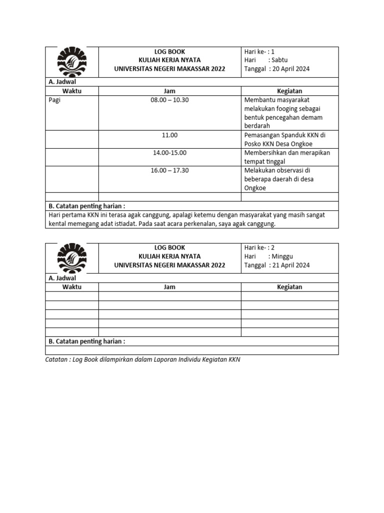 Log Book - EDITING | PDF