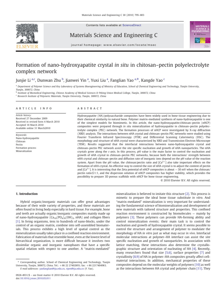 2010 - Formation of Nano Hydroxyapatite Crystal | PDF | X Ray ...