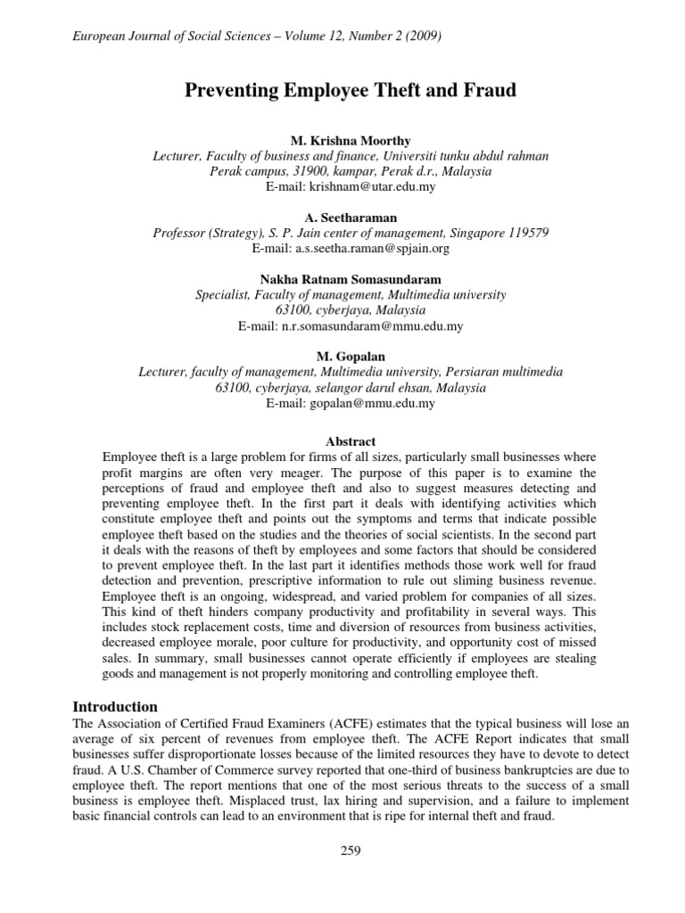 Preventing Employee Theft Pdf Fraud Internal Audit