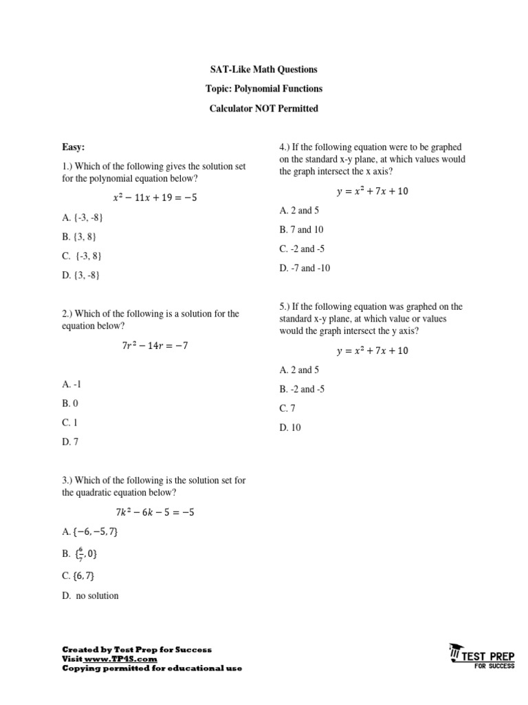 SAT Like Polynomial Functions | PDF | Equations | Polynomial