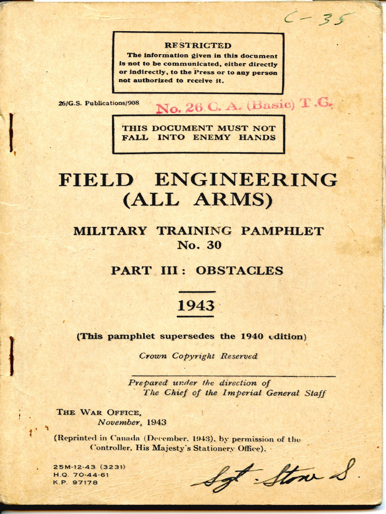Field Engineering All Arms Military Training Pamphlet No. 30 Part III ...