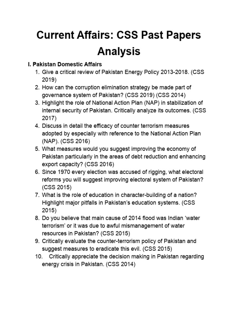 Current Affair Past Paper (CSS 2016-2020) | PDF | Pakistan | Afghanistan Current Affair Past Paper (CSS 2016-2020) | PDF | Pakistan | Afghanistan