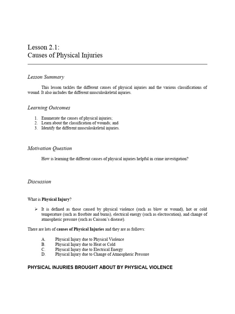 Types of Physical Injuries Explained | PDF | Burn | Clinical Medicine