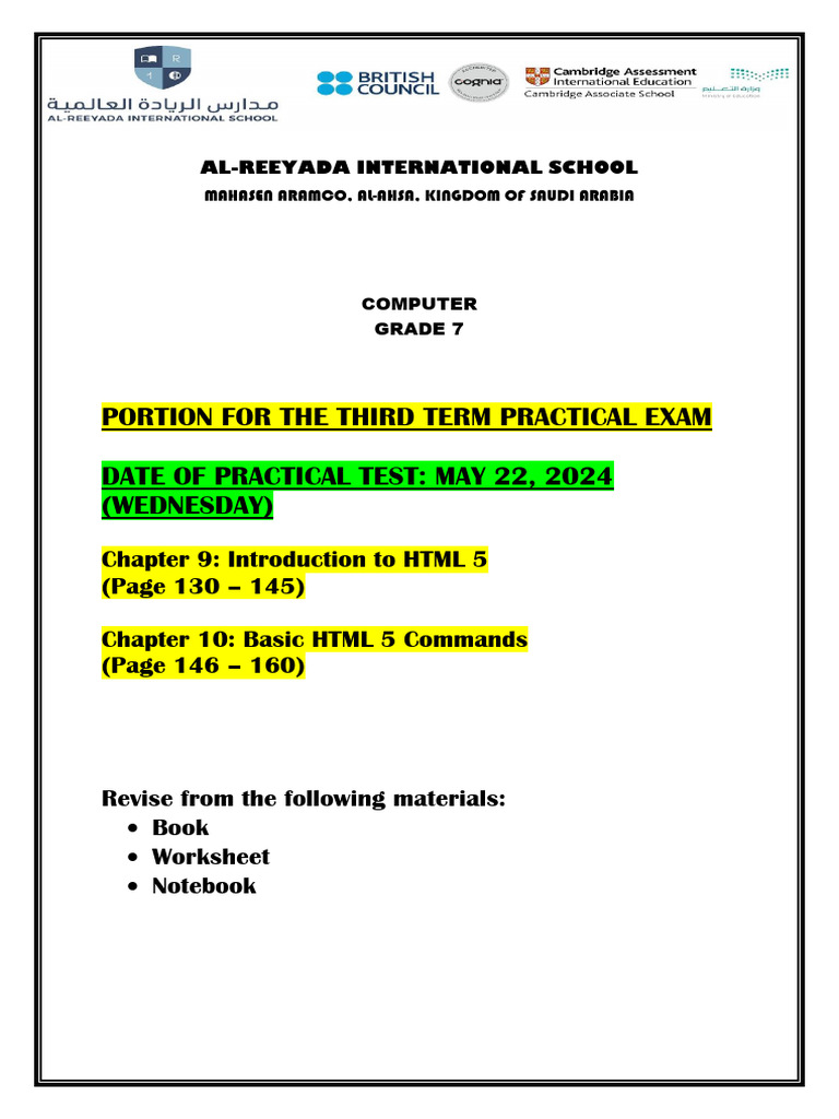 Grade 7 HTML Exam Guide | PDF