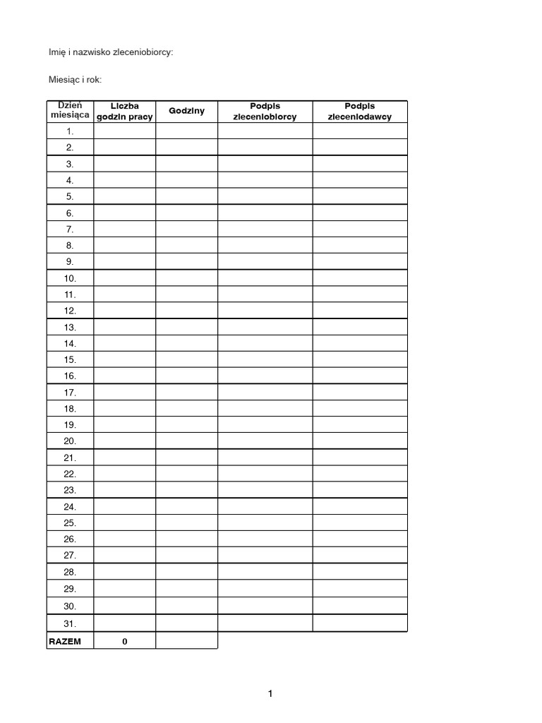Ewidencja Czasu Pracy Zlecenie | PDF