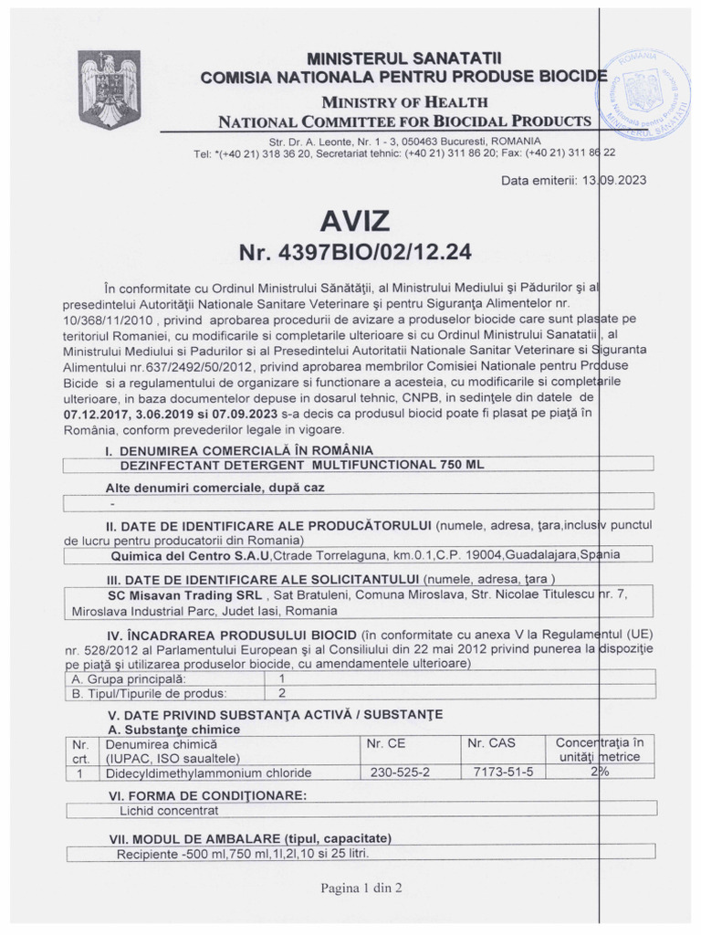 Aviz Dezinfectant Detergent Multifunctional-2023 | PDF