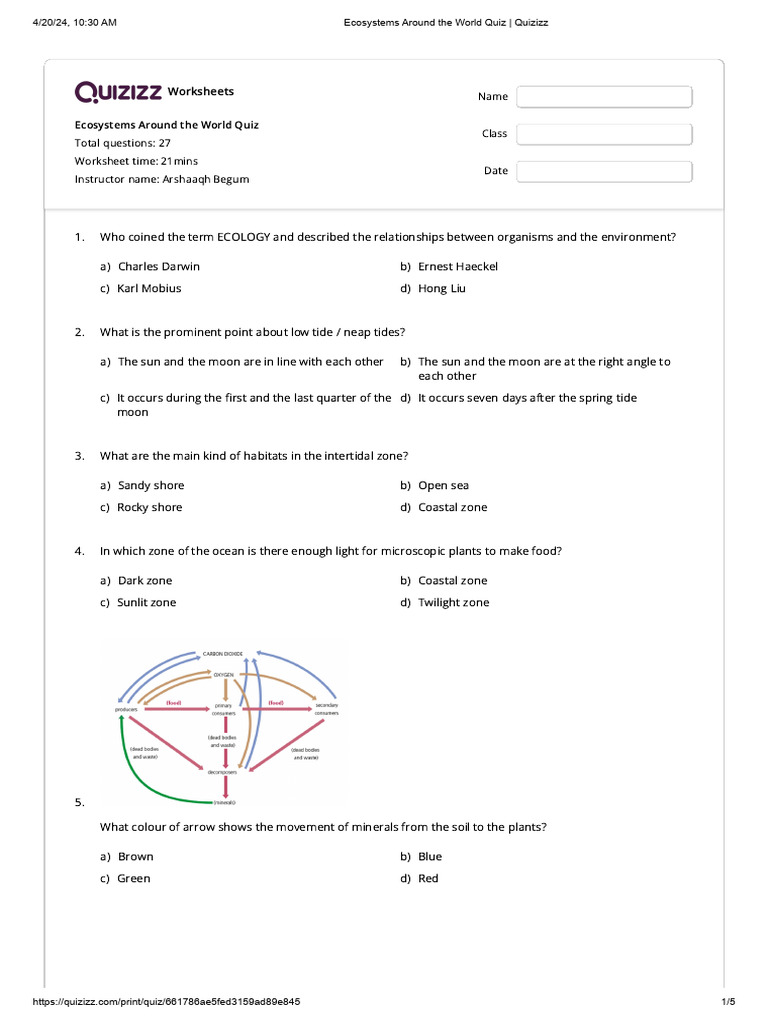 WS-Ecosystems Around The World Quiz Quizizz | Download Free PDF ...