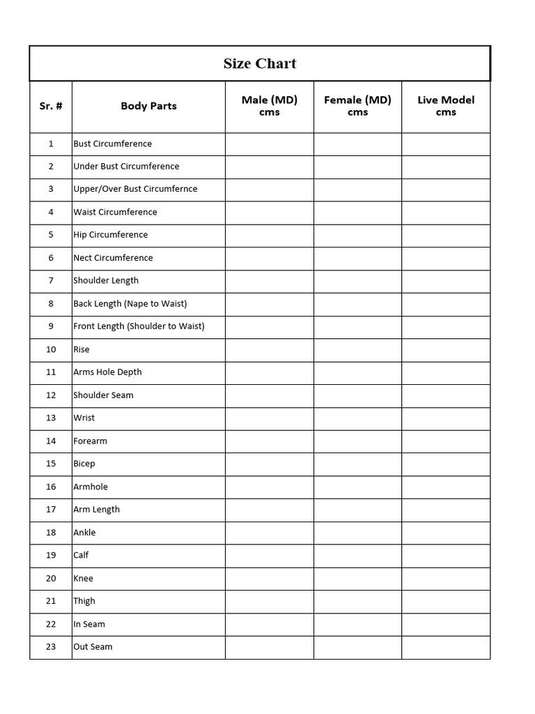 Comprehensive Body Measurement Chart | PDF