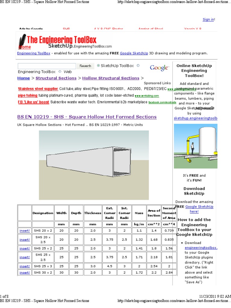 BS en 10219 - SHS - Square Hollow Hot Formed Sections | PDF | Sketch Up ...