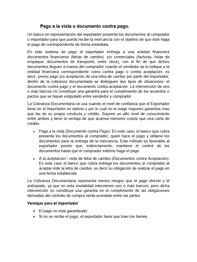 Pago A La Vista o Documento Contra Pago | PDF | Bancos | Pagos