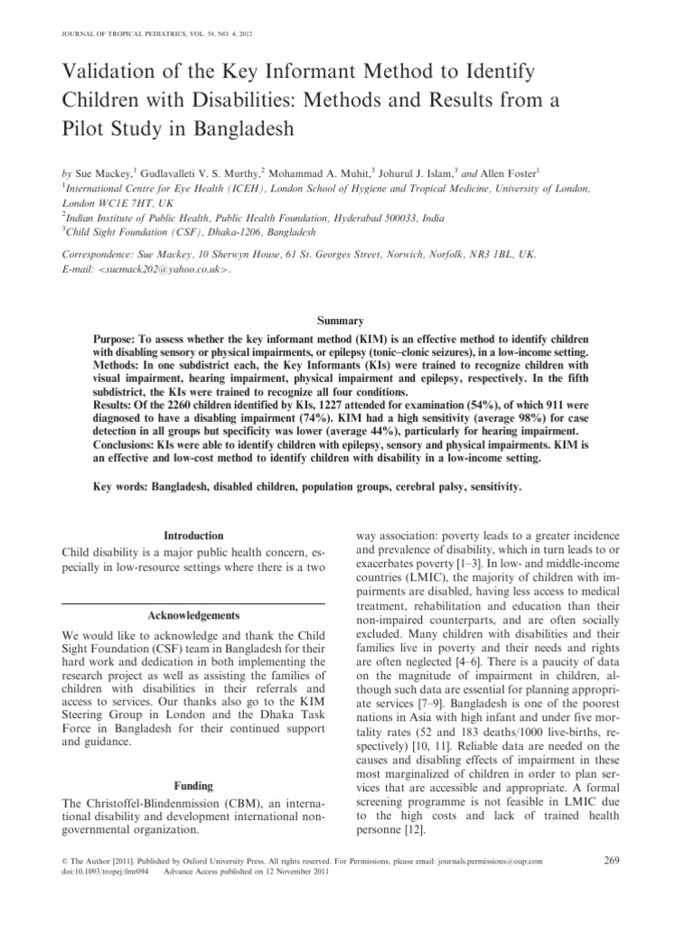 Validation of The Key Informant Method T | PDF | Disability | Epilepsy