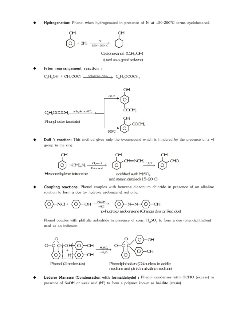 Phenol Reactions and Applications | PDF | Acid | Formaldehyde