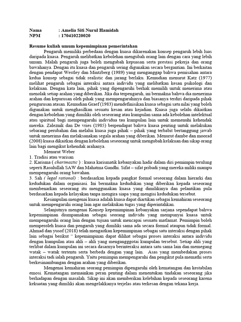 020 - Amelia Siti Nurul Hamidah - Review Kuliah Umum | PDF | Karier & Perkembangan