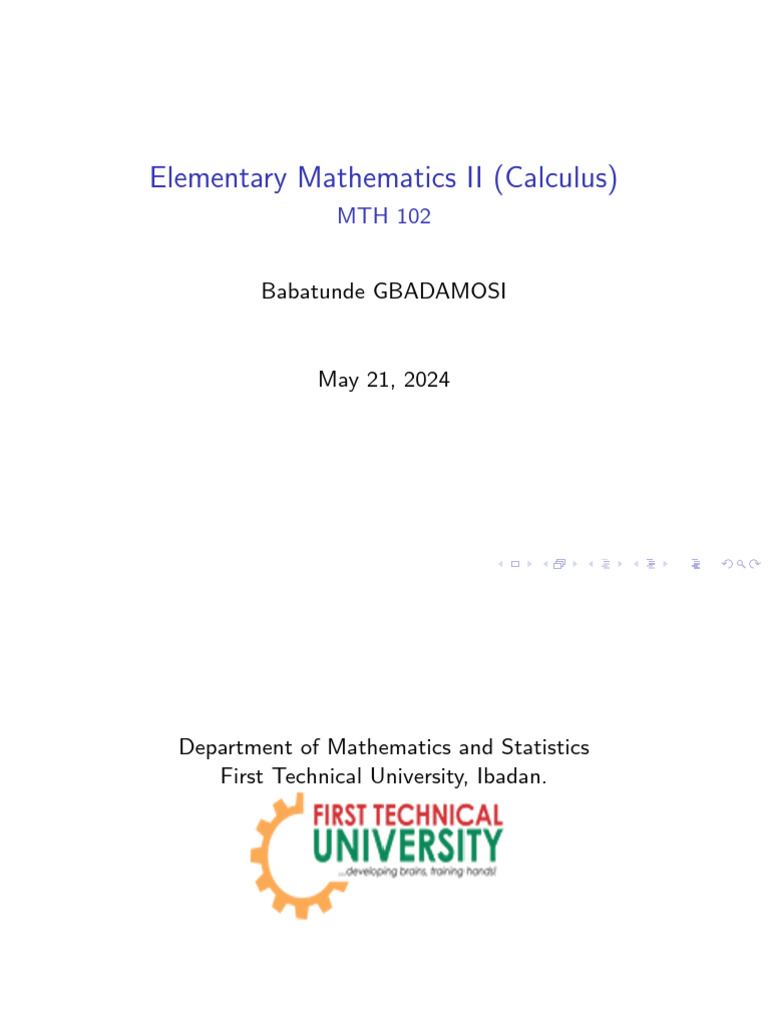 MTH 102 First Technical University Ibadan | PDF | Trigonometric Functions | Derivative