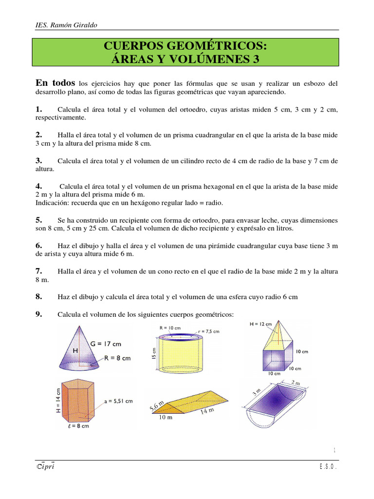 Cálculo de Áreas y Volúmenes Geométricos | PDF