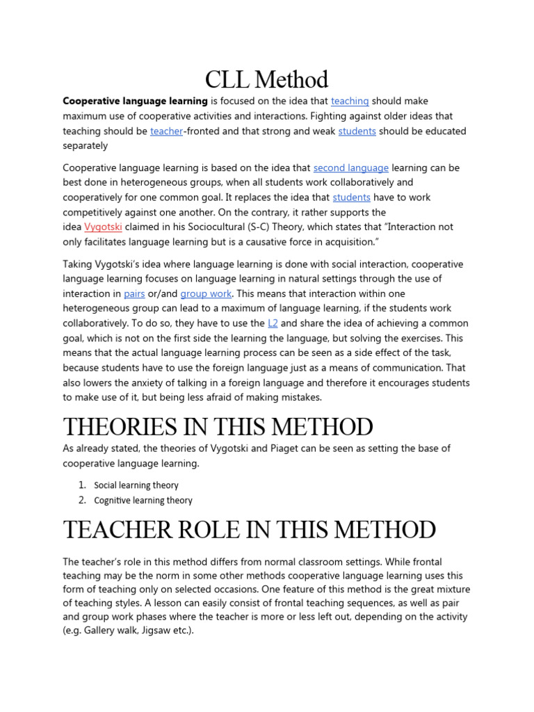 CLL Method - TEFL Notes - FaNotes | PDF | Teachers | Language Acquisition CLL Method - TEFL Notes - FaNotes | PDF | Teachers | Language Acquisition