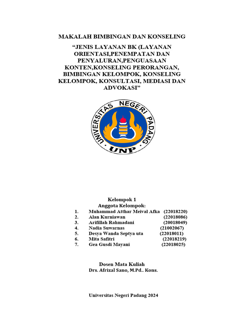 Jenis Layanan Bimbingan dan Konseling | PDF | Karier & Perkembangan ...