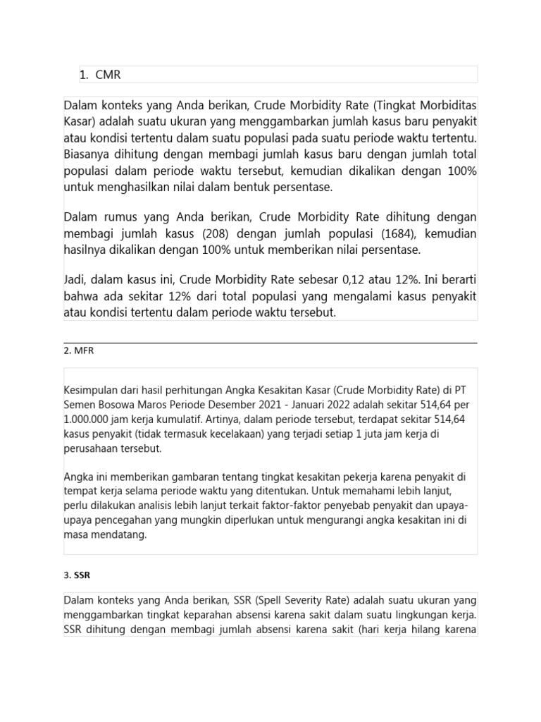 Analisis Tingkat Morbiditas dan Kesakitan di PT Semen Bosowa Maros | PDF