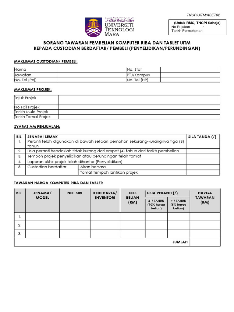 Borang Tawaran Pembelian Komputer Riba TNCPIASET02 02 | PDF