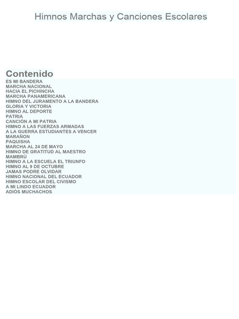 Himnos Marchas y Canciones Escolares | PDF