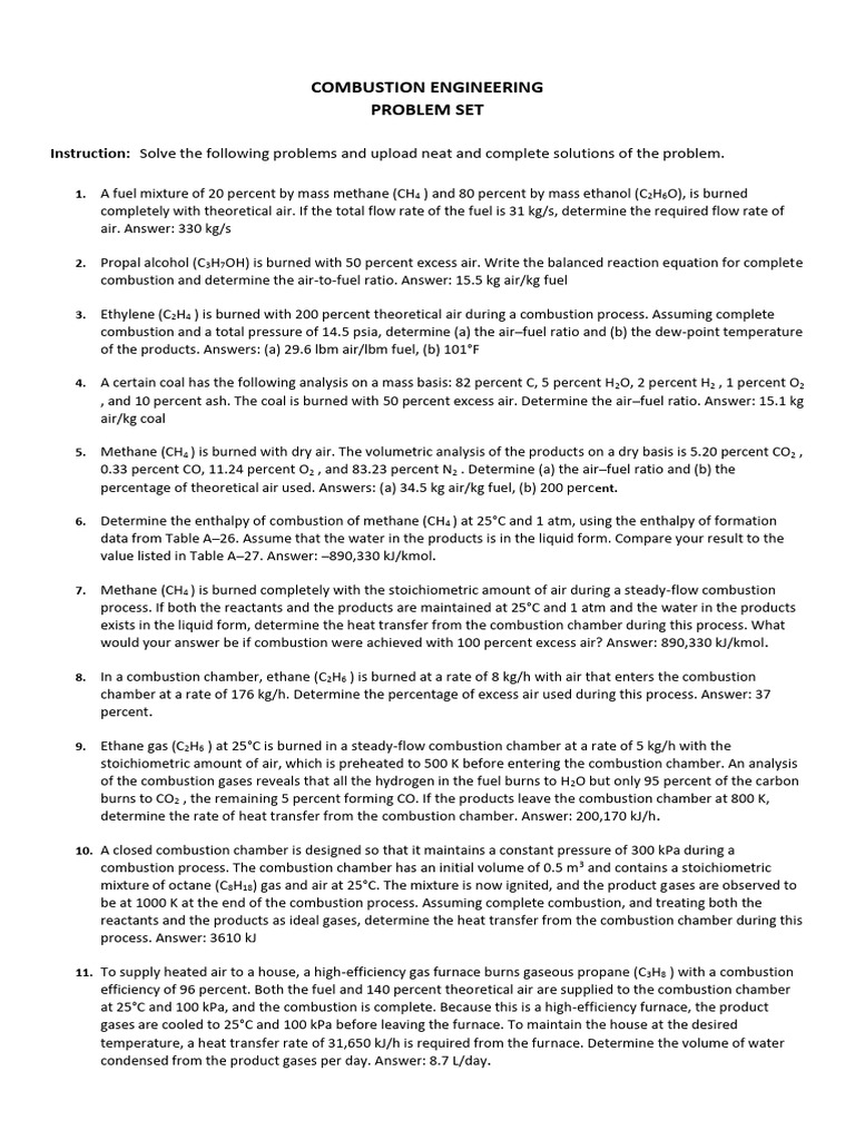 Problem Sets | PDF | Combustion | Propane