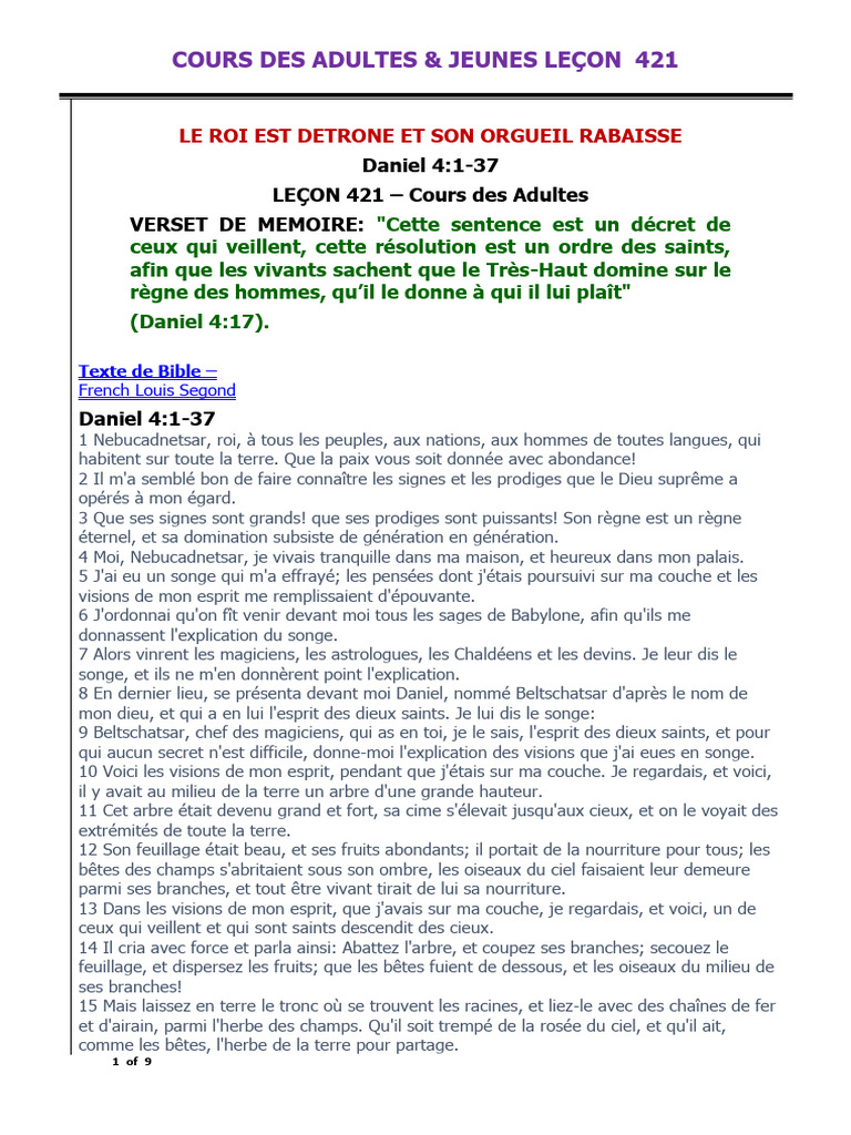Orgueil et Chute de Nebucadnetsar | PDF | Daniel (prophète ...