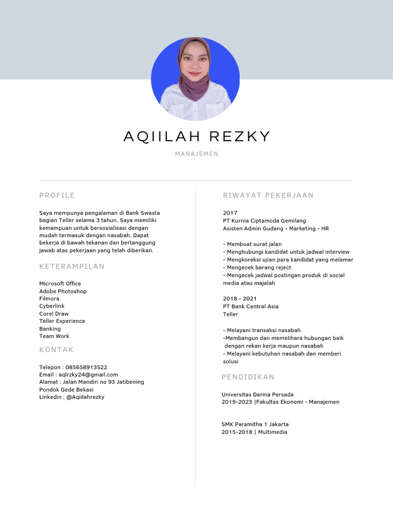 Contoh CV Teller Bank Fresh Graduate | PDF | Karier & Perkembangan | Bisnis