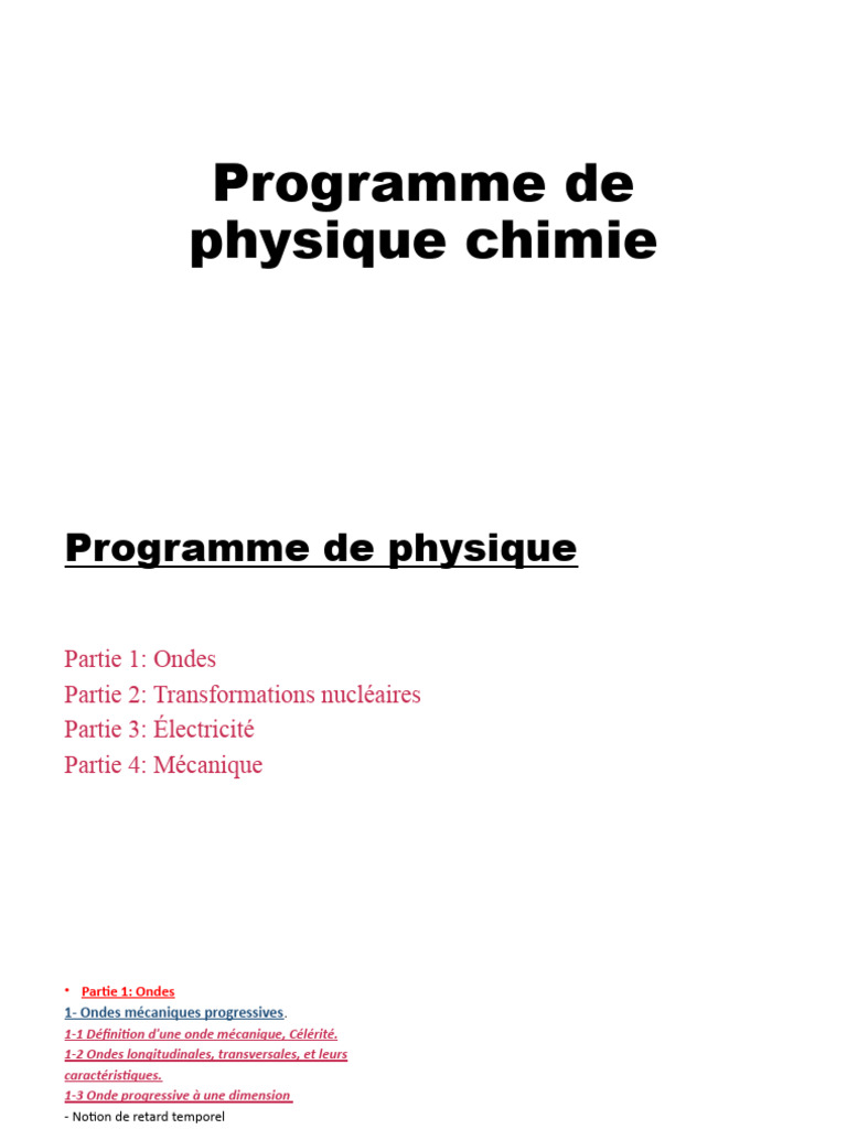 Programme complet de physique-chimie | PDF | Pendule (physique) | Vagues