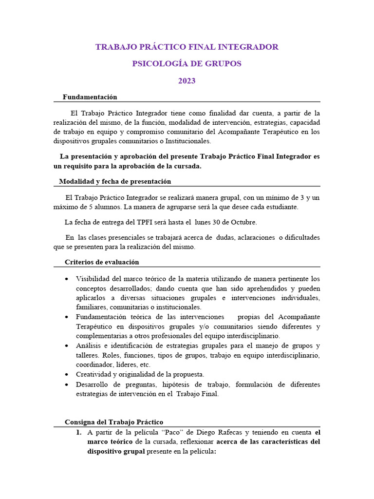 Trabajo Practico Final Integrador 2023 | PDF