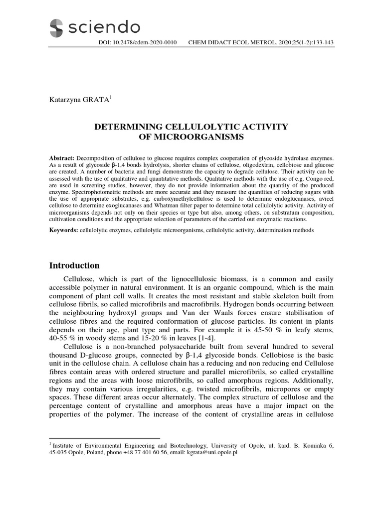 Determining Cellulolytic Activity o | PDF | Cellulose | Glucose