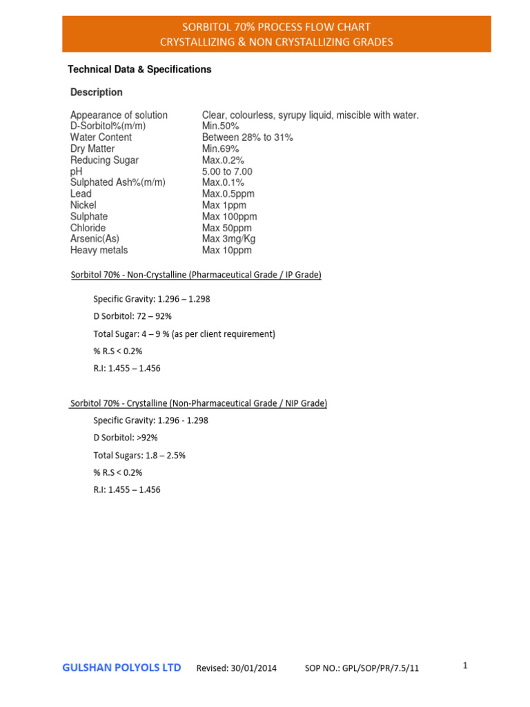 Sorbitol_70% Process Flow Chart | PDF | Atoms | Chemical Compounds