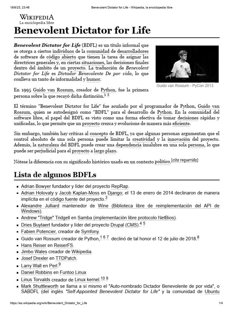 Benevolent Dictator For Life - Wikipedia, La Enciclopedia Libre | PDF ...