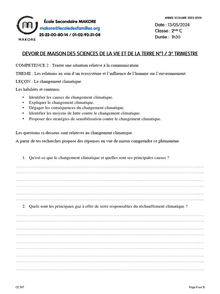 DM 1 SVT 3e Trim 2nde-C | PDF