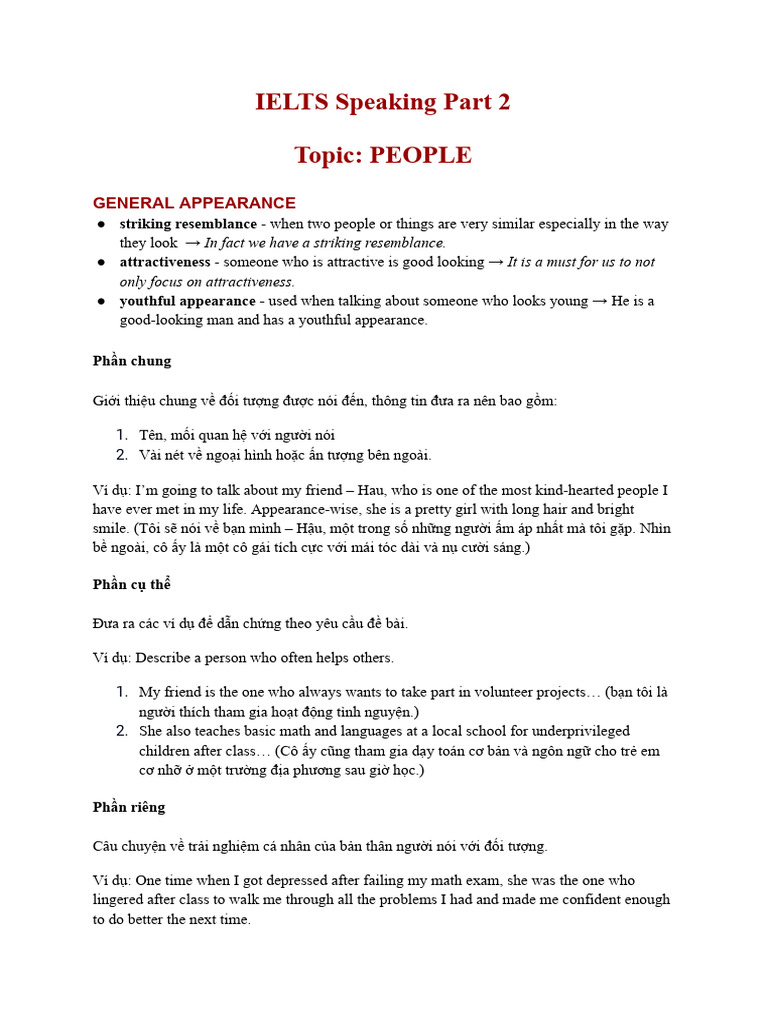 IELTS Speaking Part 2 Topic - PEOPLE | PDF