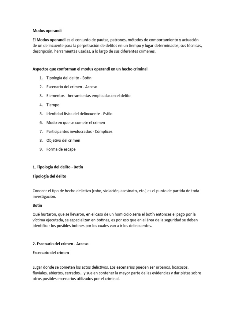 Modus operandi | PDF | Crímenes | Crimen y violencia