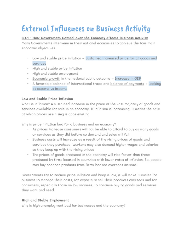 Economic Influences on Business Activity | PDF | Taxes | Inflation