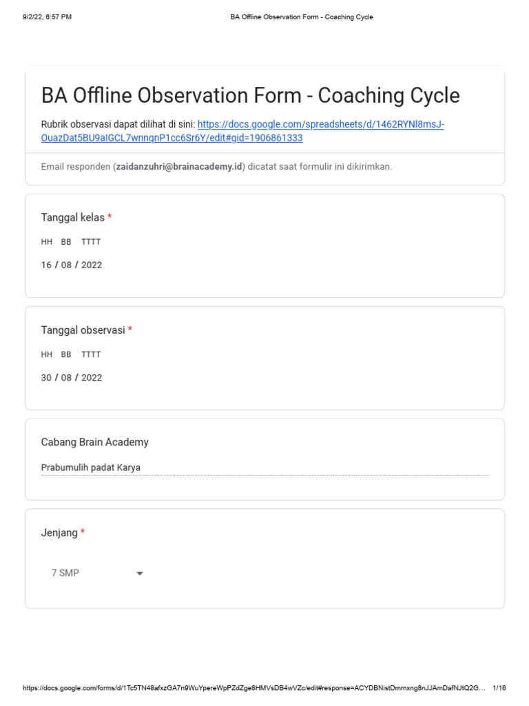 (Coach) BA Centre Observation Form - Riki-MTK | PDF